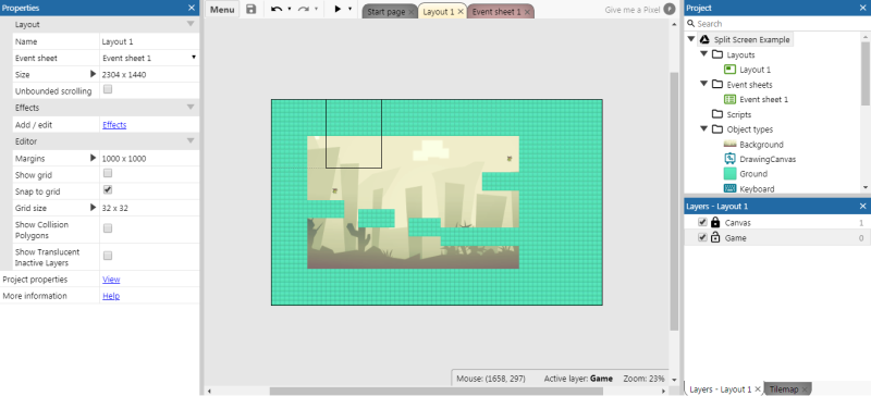 Layout - Split-screen for Construct 3; No addons