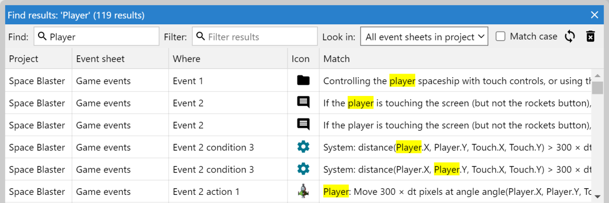The Find Results Bar - Construct Animate Documentation