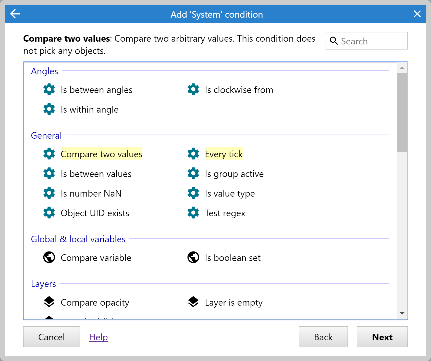 Add condition/action dialog - Construct 3 Documentation Add condition/action dialog - Construct 3 Documentation