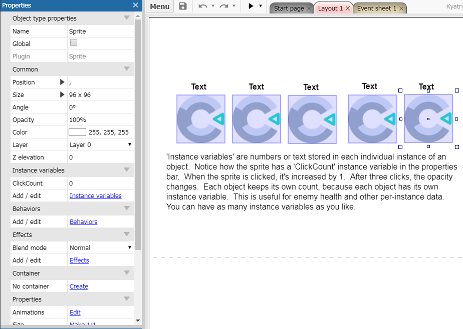 Instance variables example