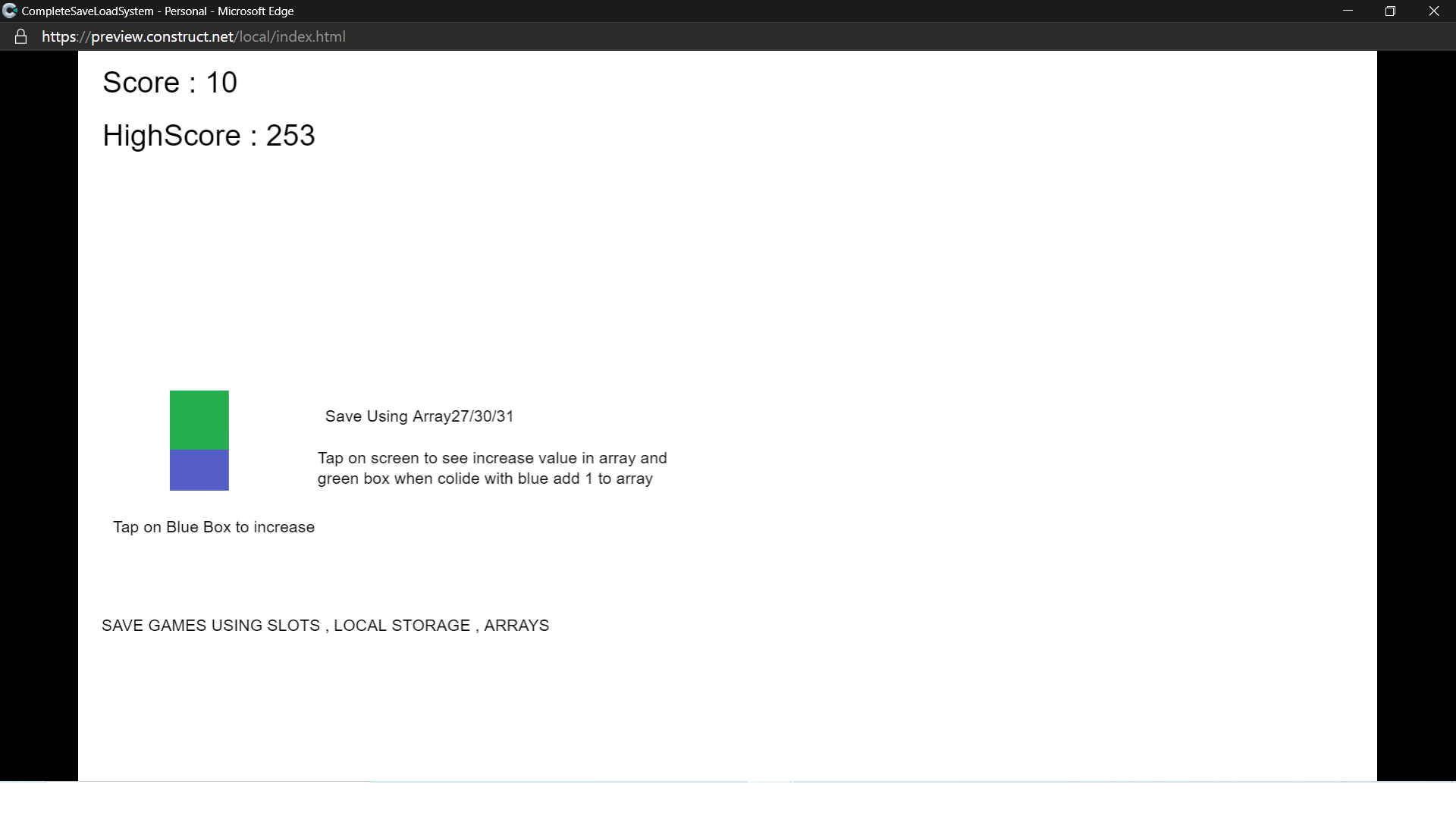 Complete Save Game System Load Arrays Localstorage