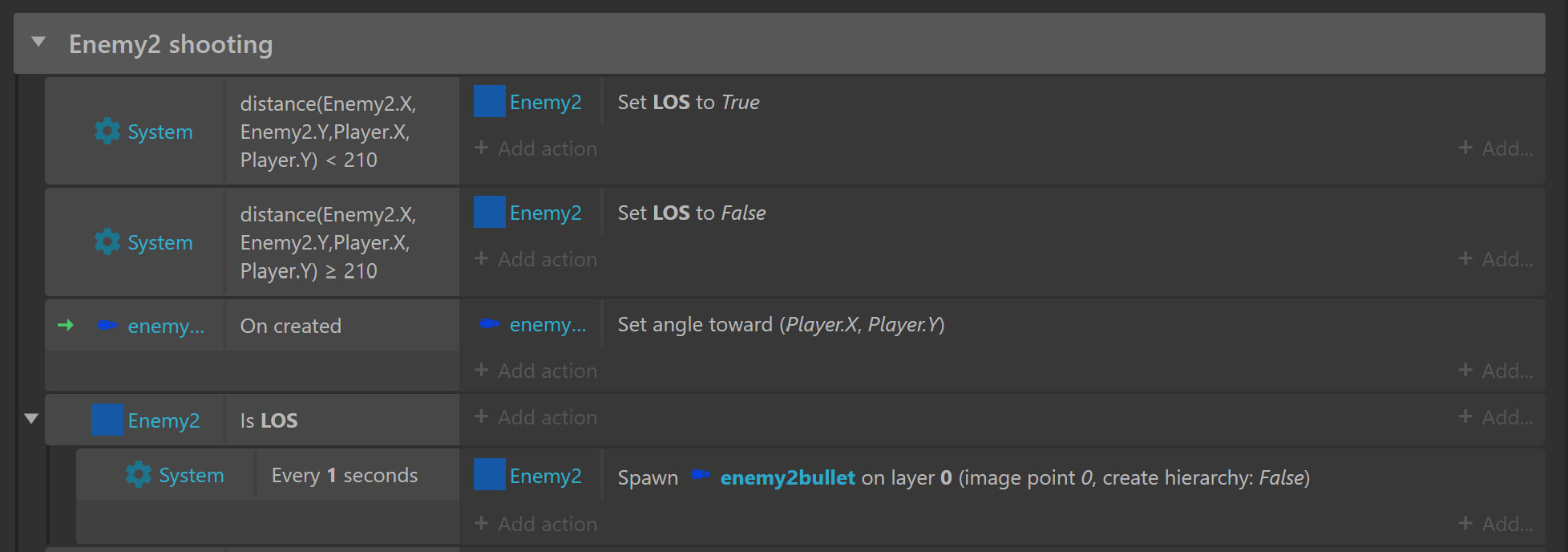 How to make enemies shoot player only when they're in range?