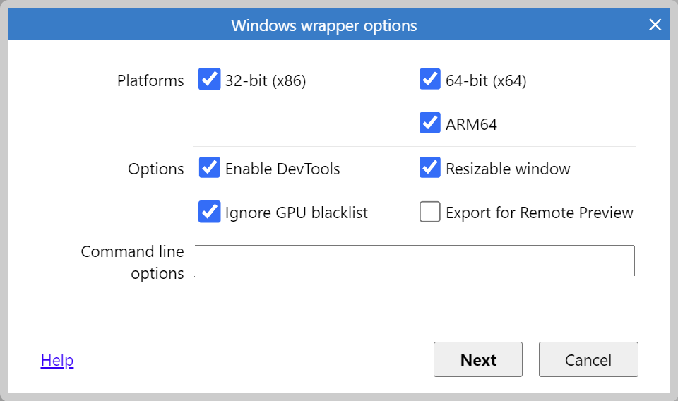 Windows wrapper options dialog - Construct 3 Documentation