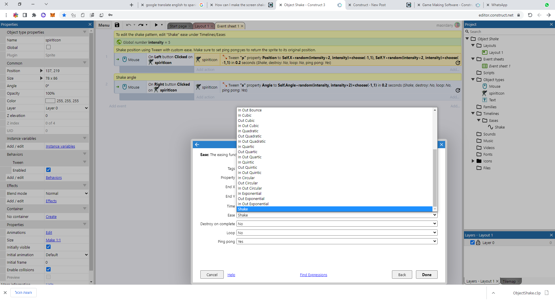 Shaking sprite Construct 3 - Game Makers Help