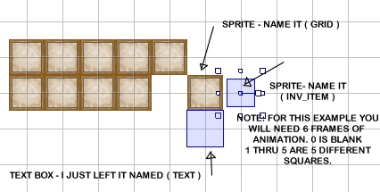Inventory Example - 3 Sprites and a Text Object - No Arrays