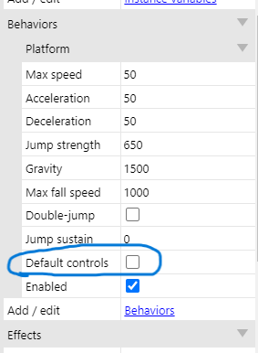 How do I use the WASD keys with the platform behaviour?