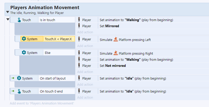 How do I make the character move left or right using touch?