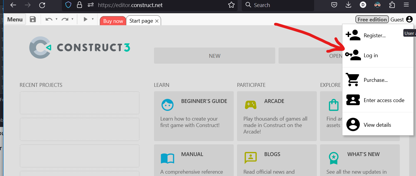 Where is the LAUNCH Construct 3 on the main menu? - Make Games