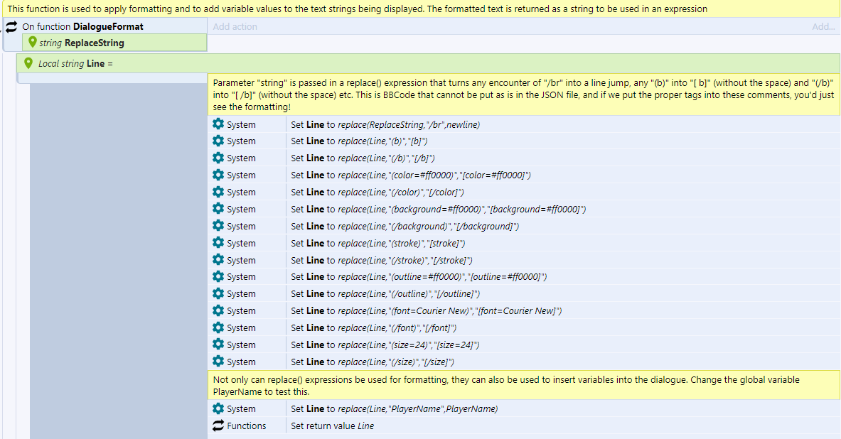 Using a Formatting Function - Extending the JSON Dialogue System