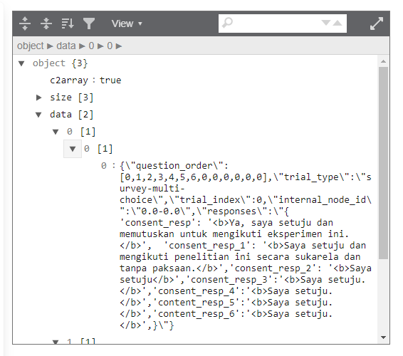 How do I get the data in an array object's As JSON value?