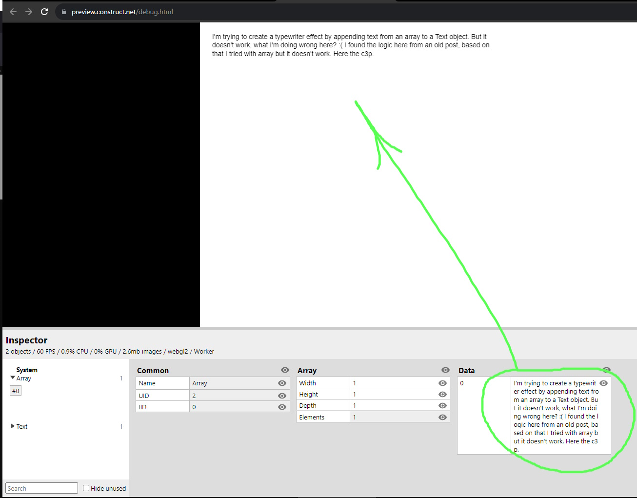 How do I append text with the typewriter effect from an array