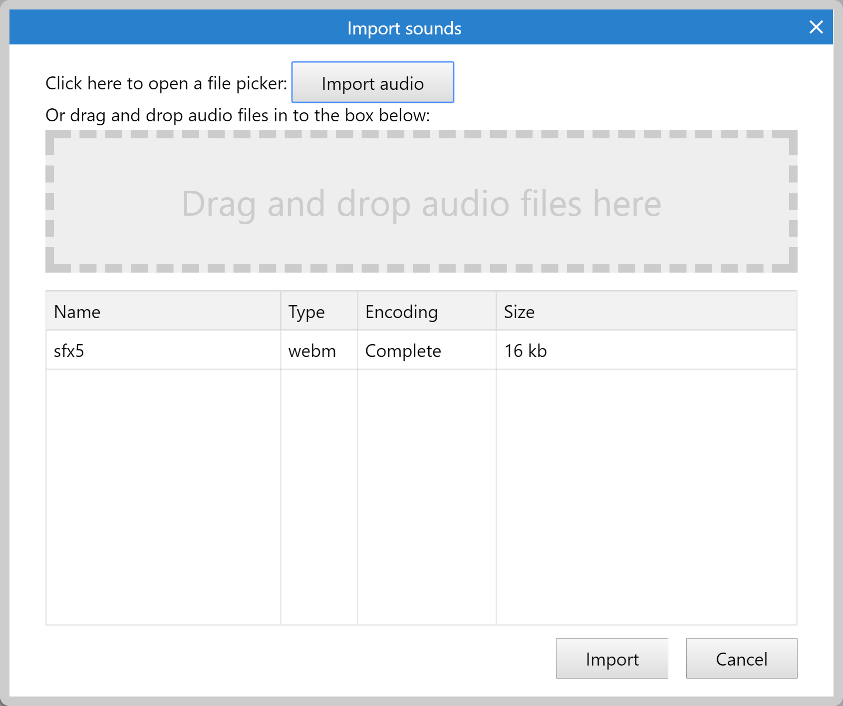 The Import Audio dialog - Construct 3 Documentation