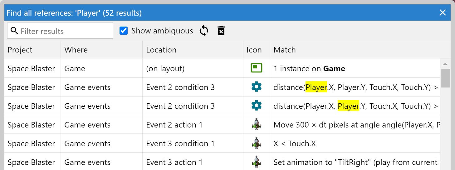 The Find Results Bar - Construct 3 Documentation
