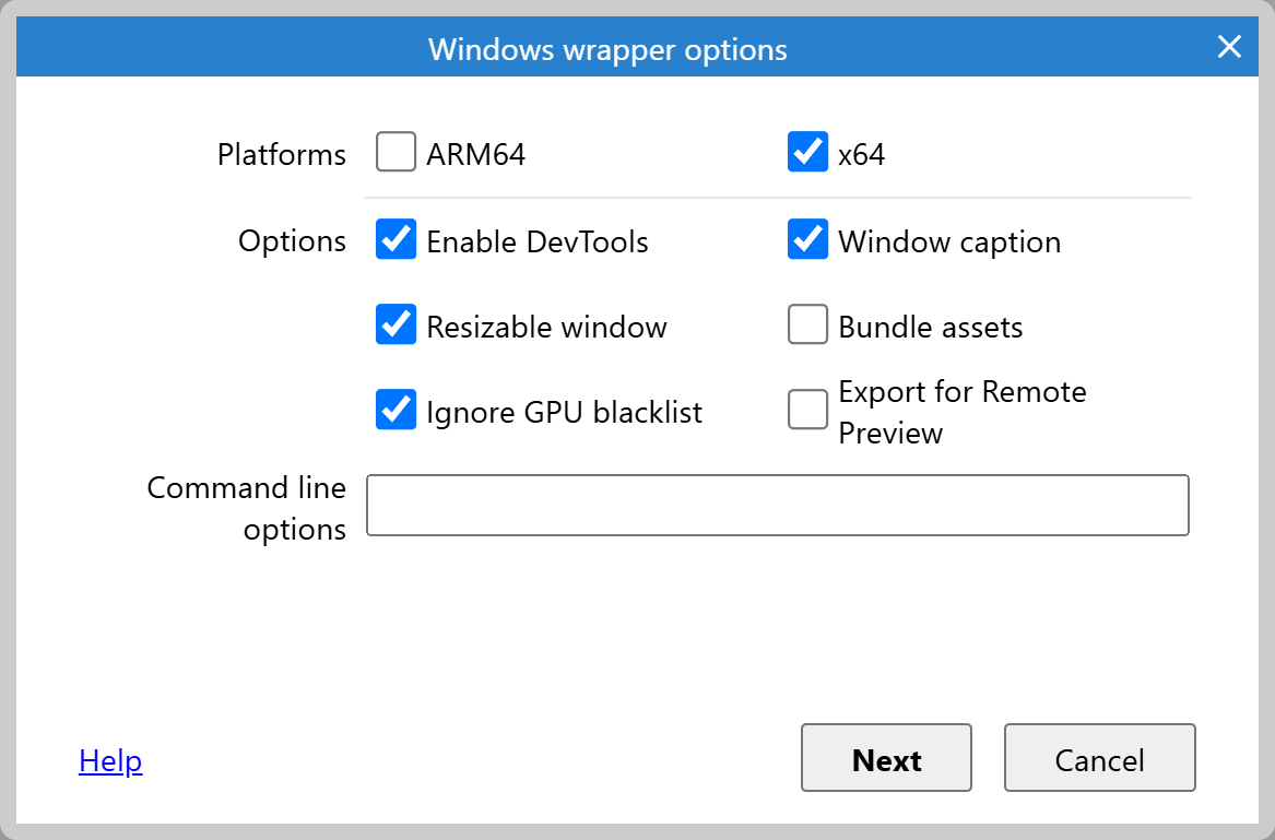 Windows wrapper options dialog - Construct 3 Documentation