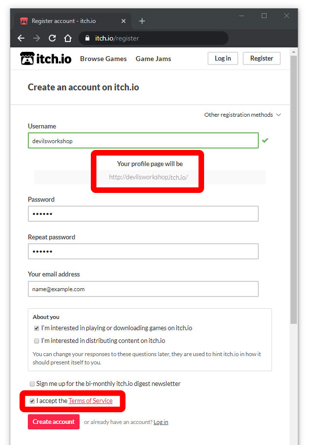 Create an account on itch.Io - Publish a HTML5 game on itch.Io