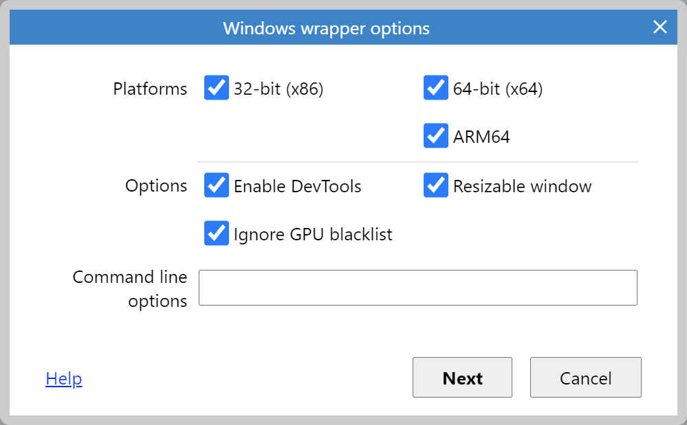 Windows wrapper options dialog - Construct 3 Documentation