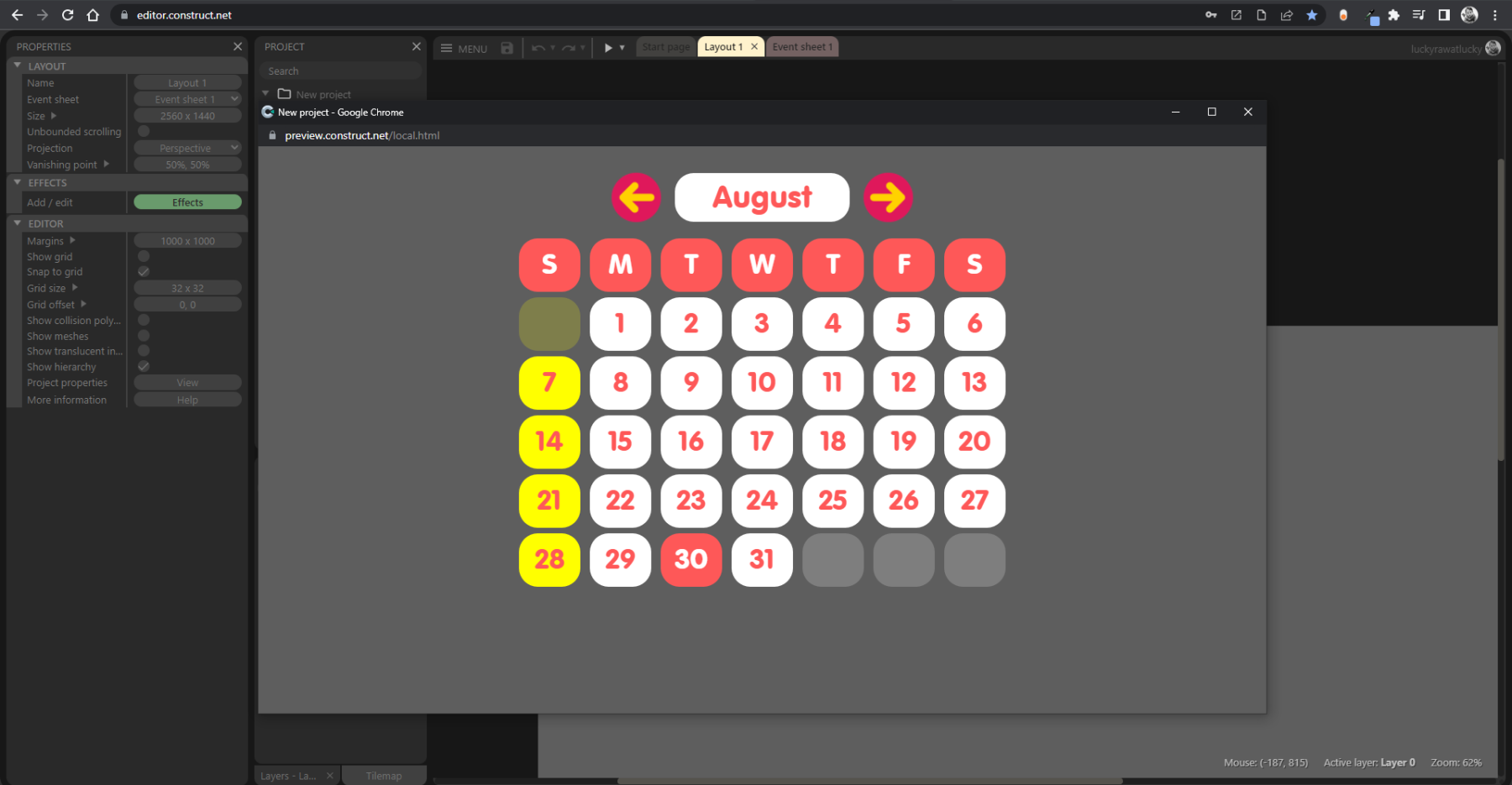 Calendar Template - Game Templates