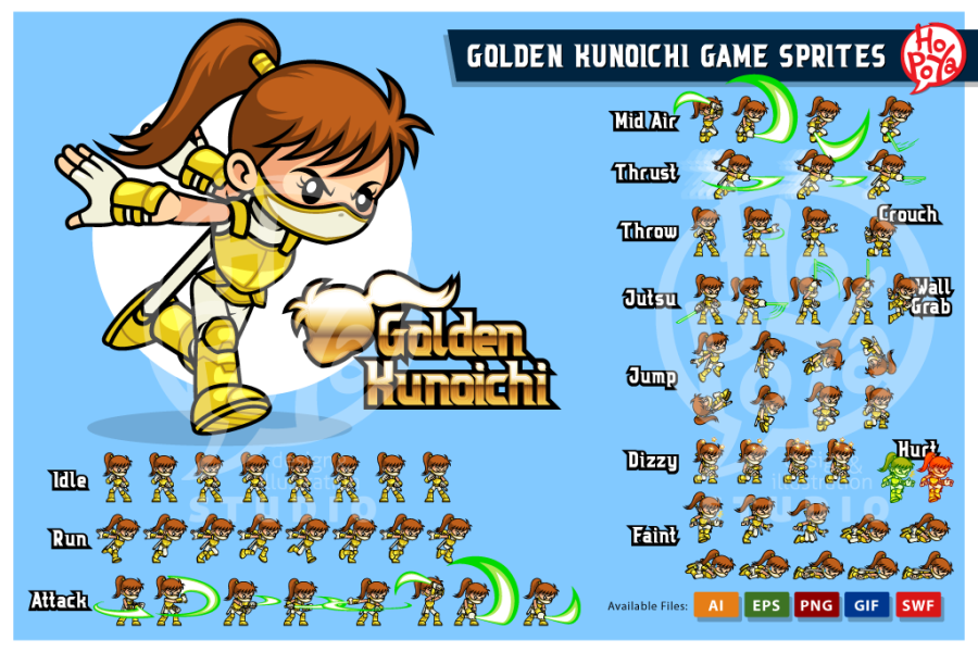 Golden Kunoichi Game Sprites - Game Sprites