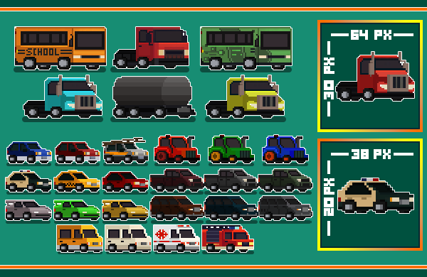 Pixel Cars Asset Pack - Construct Bundled Assets