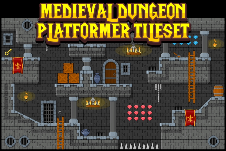 Medieval Dungeon - Platformer Tileset - Game Tilemaps