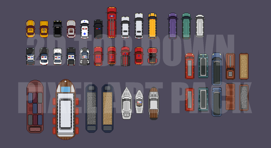 2D Top Down 180 Pixel Art Vehicles - Game Sprites